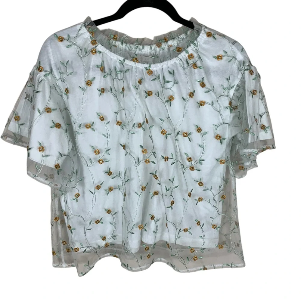 Ehka Sopo | Tops | Last Chance Ehka Sopo White Floral Embroidered Sheer ...